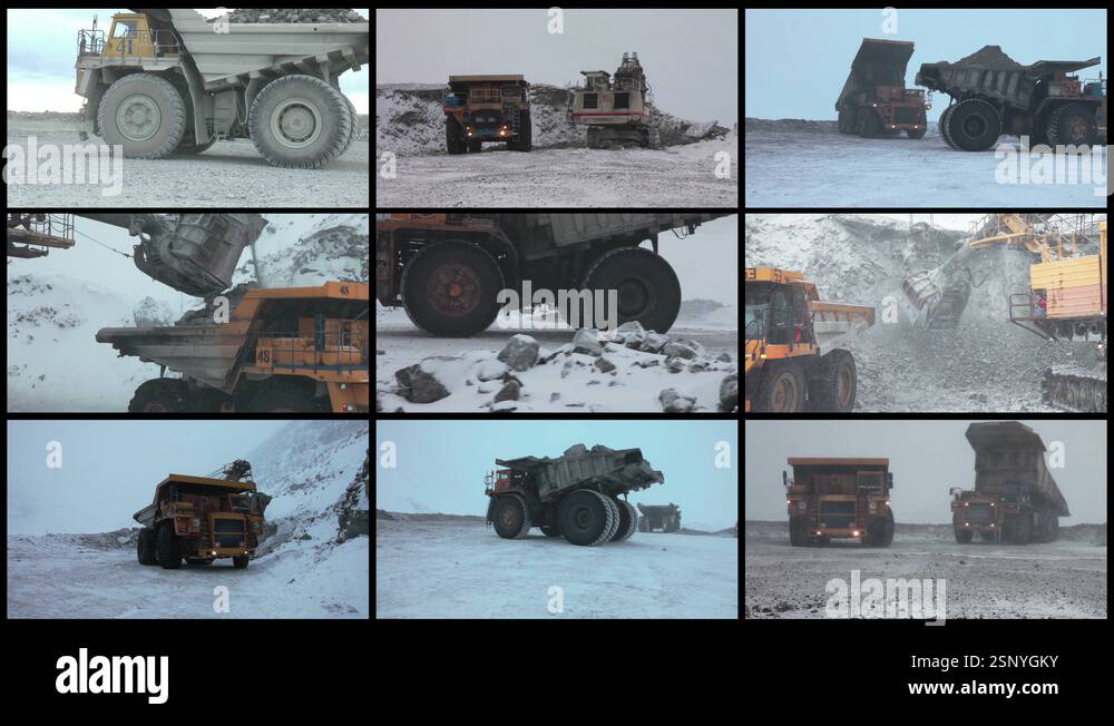 Video Wall Mining Industry Process, 4K 9 screens static Stock Video ...