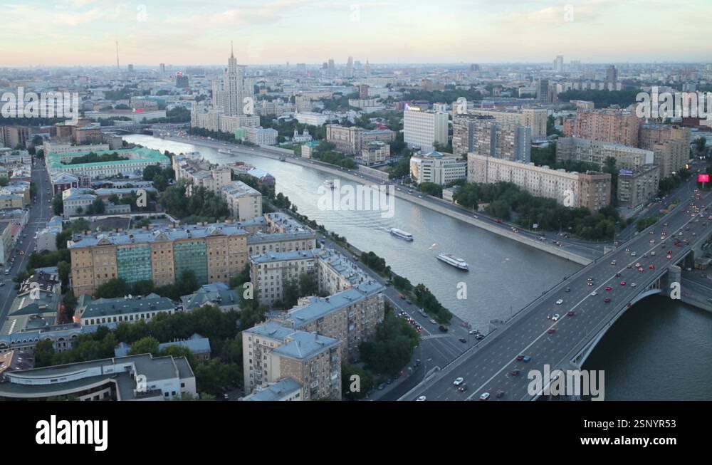 Moskva River and Building on Kotelnicheskaya Embankment at summer Stock ...