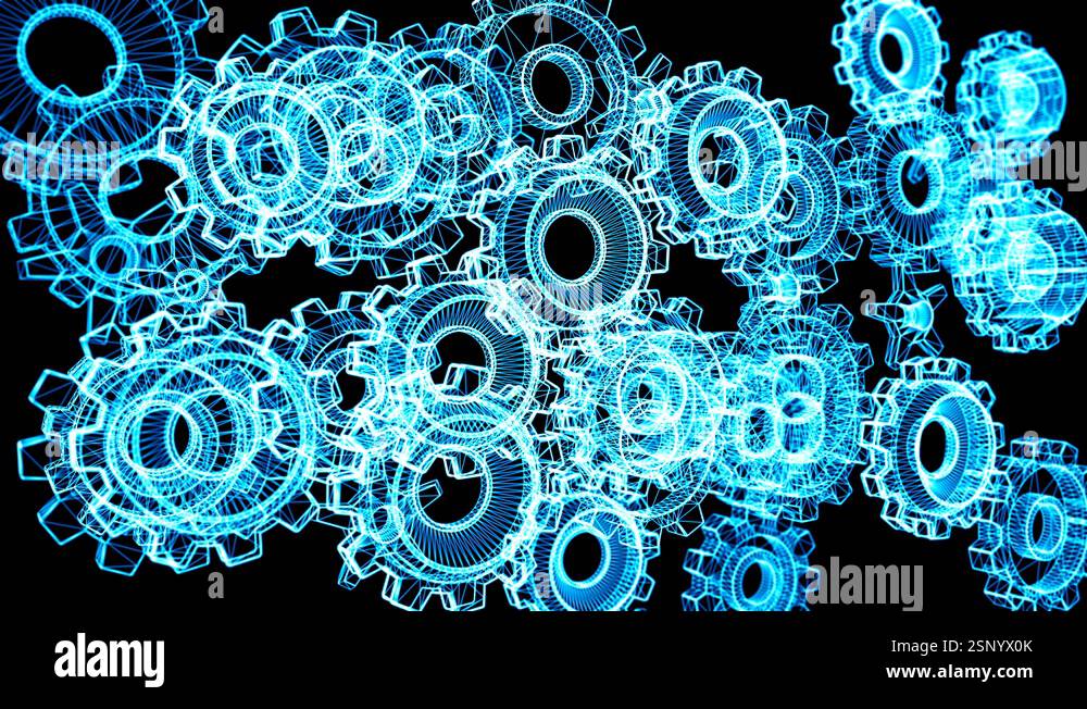 3d Animated Gears Wireframe look Stock Video Footage - Alamy