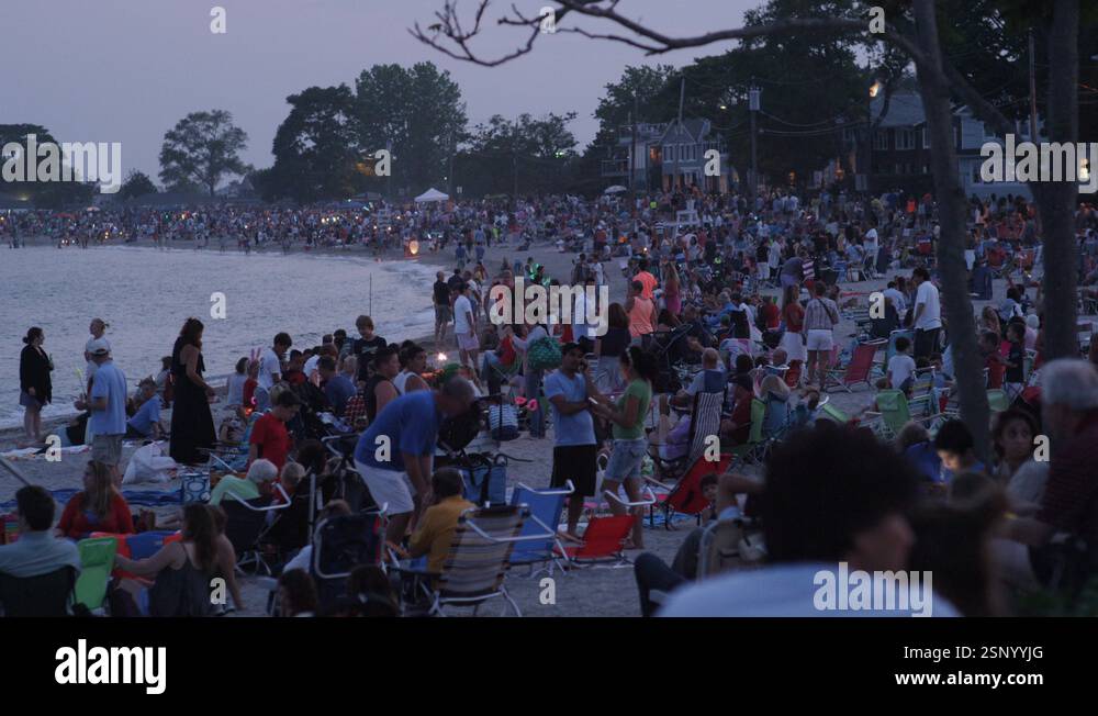 July 4th beach crowd waiting for fireworks Stock Video Footage - Alamy