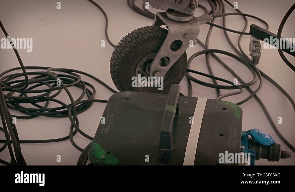 Electric cables on floor of film set tilt Stock Video Footage - Alamy