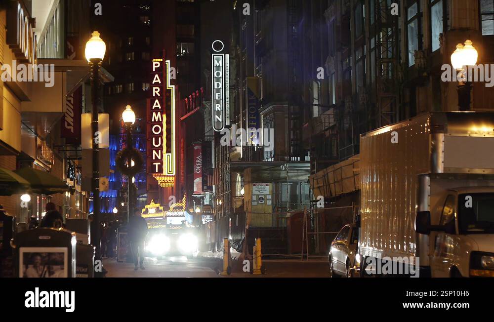 Theater District Boston Neon Lights Stock Video Footage - Alamy