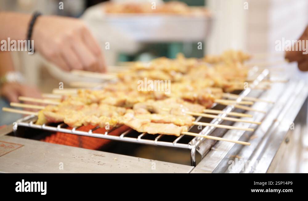 Roast Pork Satay on oven, Thai food in Thailand Stock Video Footage - Alamy