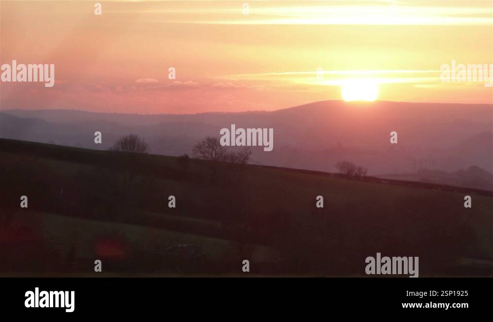 Lens Flare from Evening Light Beautiful Sunset over Rural Farm Land ...