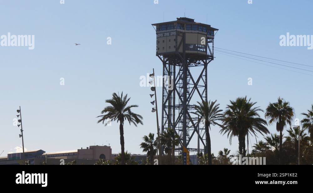 barcelona sun light beach funicular tower 4k spain Stock Video Footage ...
