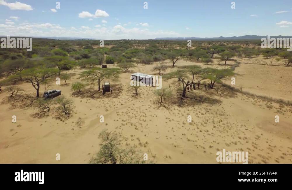 Rift valley tribal gathering hut in african savannah in dry season ...