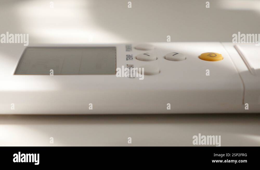 Pushing power button on air conditioner remote control 4K 2160p UltraHD ...