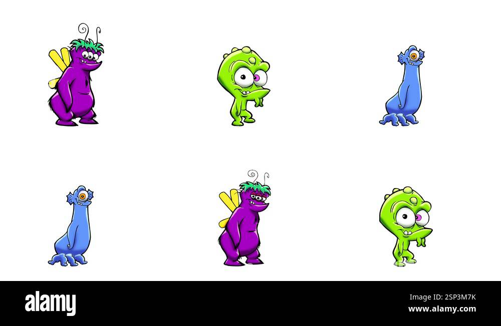 Classic animated monsters celebrating. 6 in 1. Luma matte Stock Video ...