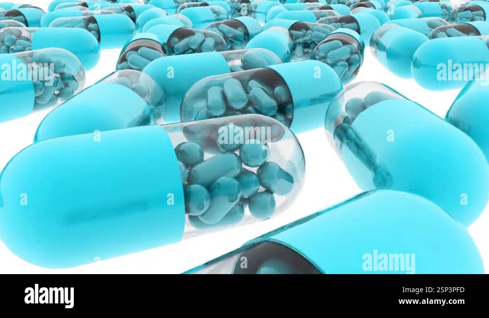 Colorful capsules with vitamins and minerals. Tracking camera. 3d Stock ...