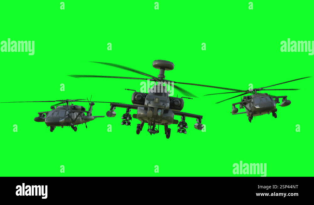 Military helicopter Apache . Realistic animation. Green screen Stock ...