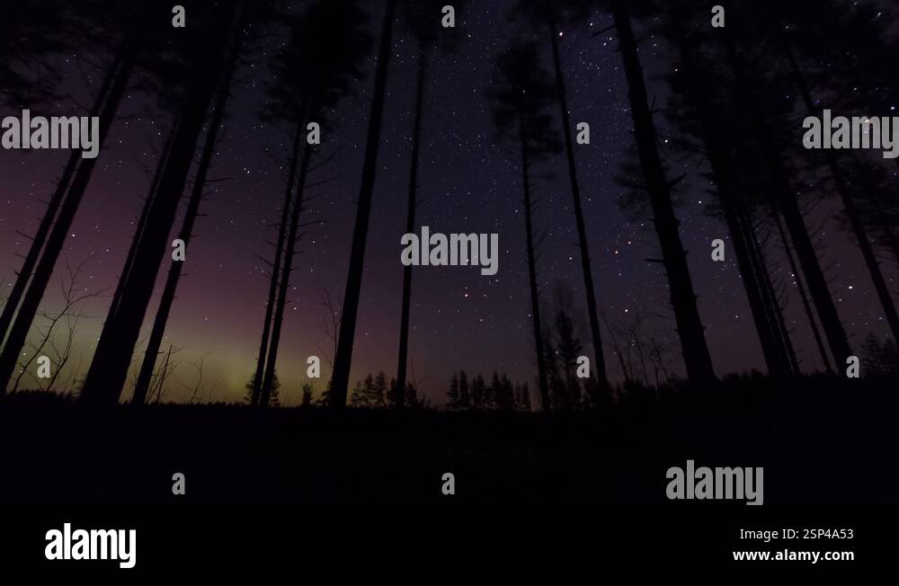 4K Time-lapse of stars moving in the sky with nordic lights in the ...