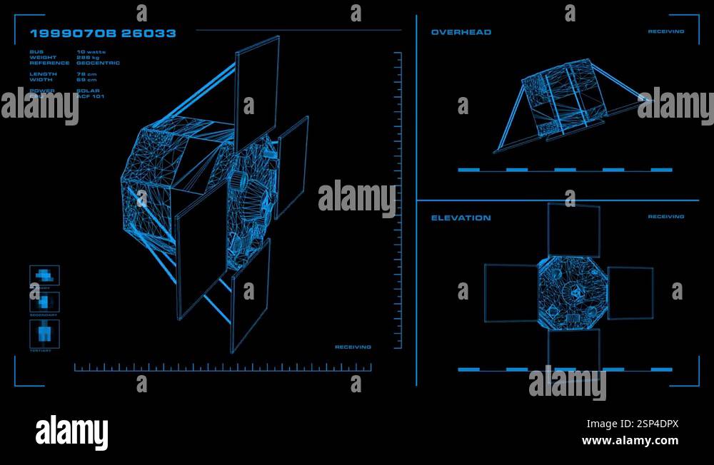 Looping, orthographic view of rotating wireframe model of AcrimSat ...