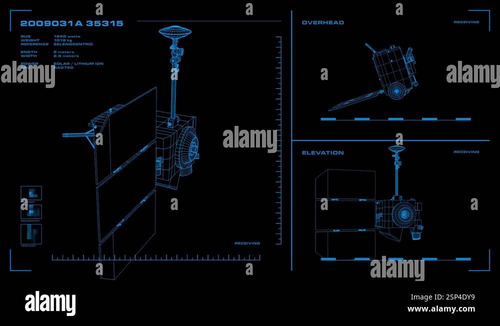 Looping, orthographic view of rotating wireframe model of LRO ...