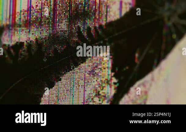 Noise artifacts. Shattered screen. Matrix glitch crackle deformation surface with dead black ...