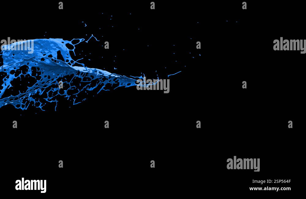 4K slow motion blue paint 3D splash on black background with alpha ...