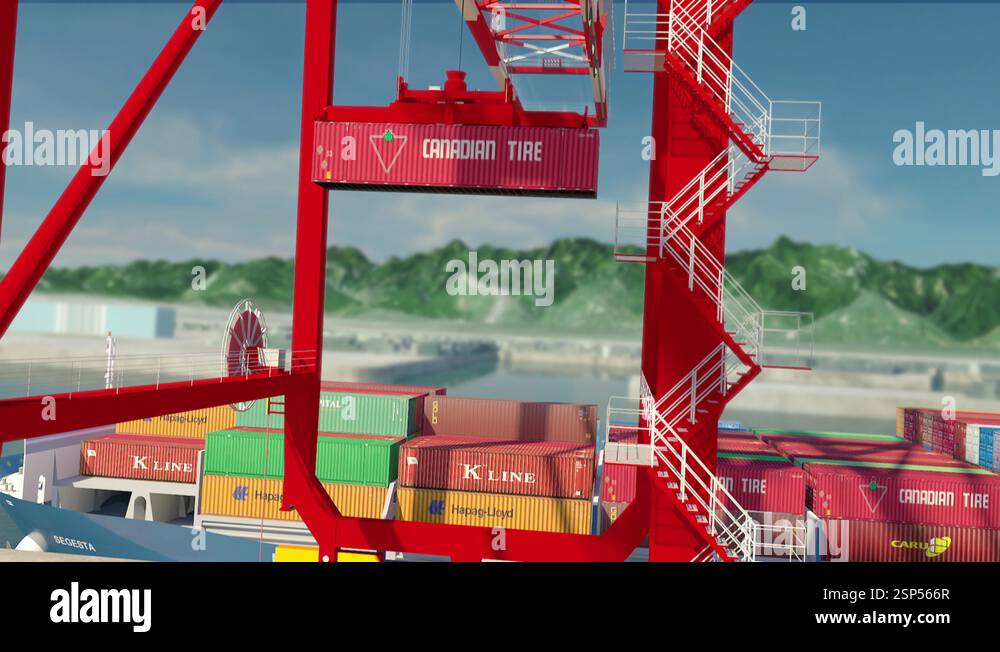 3D. Animation of a container ship in the port container unloading containers Stock Video Footage ...
