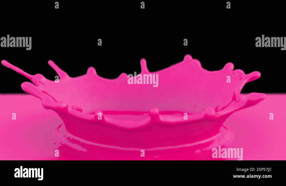 pink paint or nail polish drop falling in slow motion and making crown ...