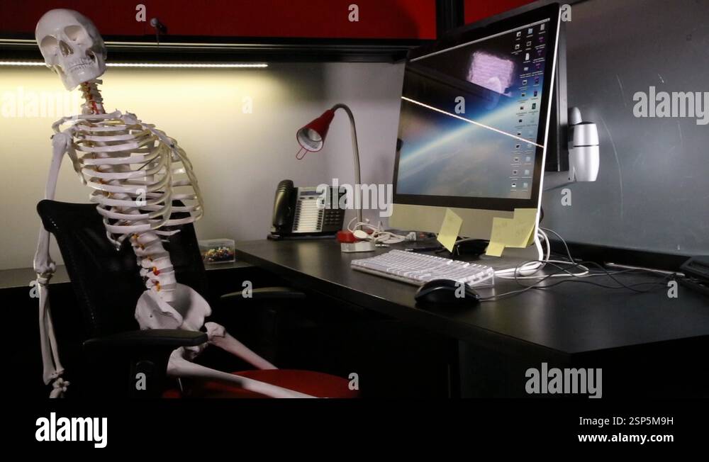 Corpse Died in the Office - Skeleton trapped in a cubicle Stock Video ...