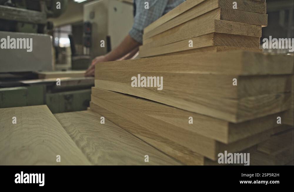 Wood plank finger jointing process on factory manufacture production ...