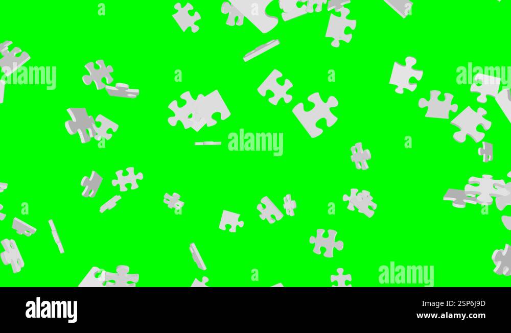 White puzzle pieces falling down - seamless loop, overlay, green screen ...