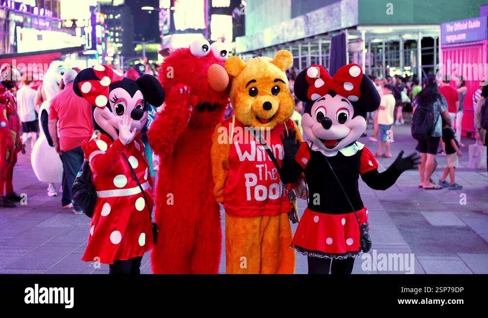 People wearing popular character costumes in Times Square NYC 4k Stock ...