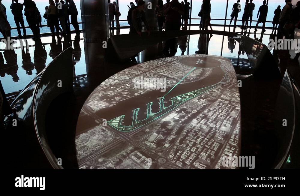 Interactive map on observation deck inside Burj Khalifa skyscraper in ...