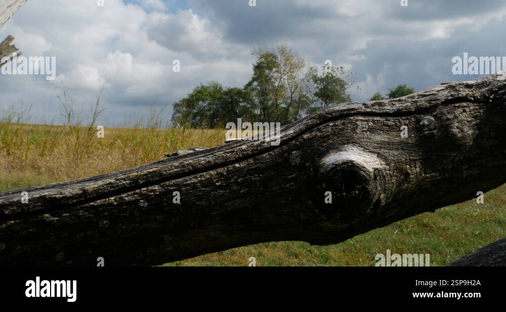 Civil War Time Split Rail Fence with Grass Field Slow Pan Wide, 4K ...