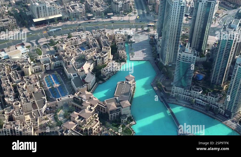 Top view on Dubai from glass window on 124th floor of Burj Khalifa ...