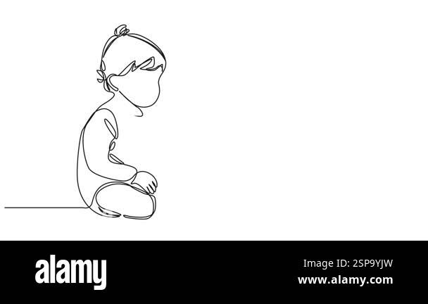 animated continuous single line drawing of toddler sitting on floor ...
