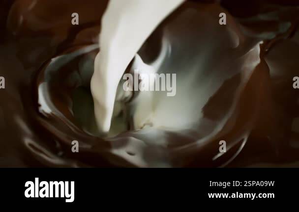 Super Slow Motion Shot of Pouring Fresh Milk into Chocolate Whirl at 1000fps. Filmed with High ...
