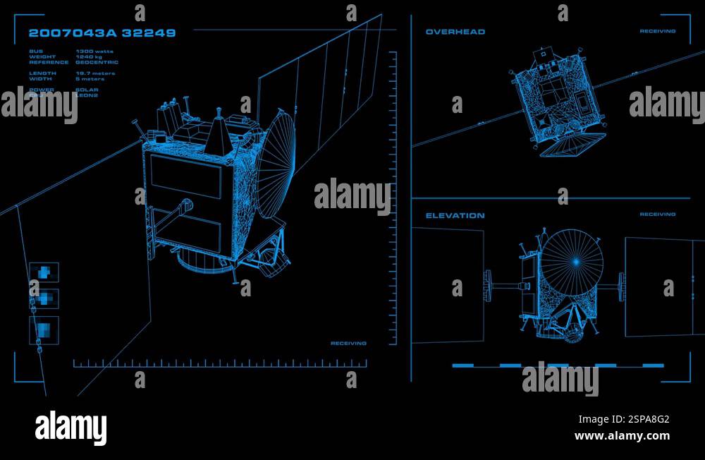 Looping, orthographic view of rotating wireframe model of Dawn ...