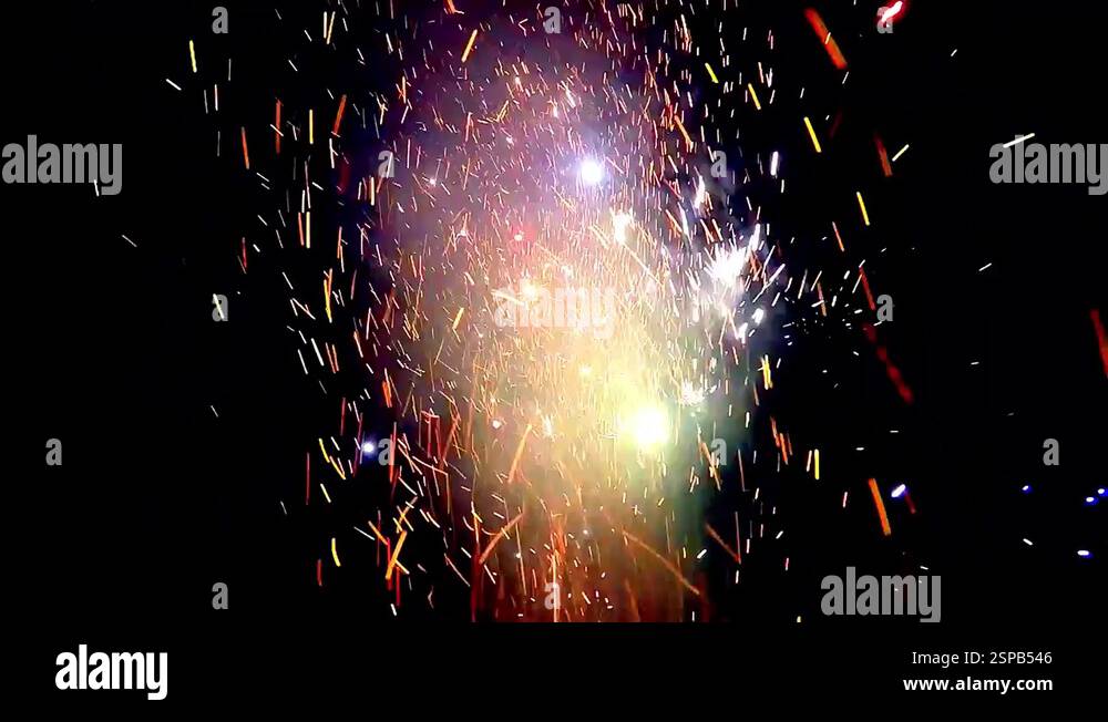 Fireworks display beautiful large fireworks fire sparks moving up 4k ...