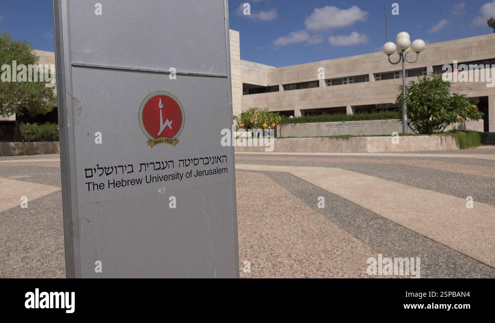 Sign at the campus of the Hebrew University of Jerusalem (Mount Scopus ...
