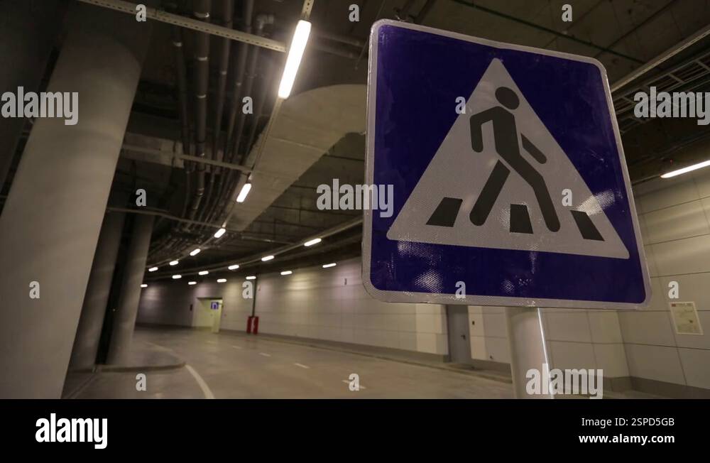 Underground parking at the Sports Palace, road sign underground road ...