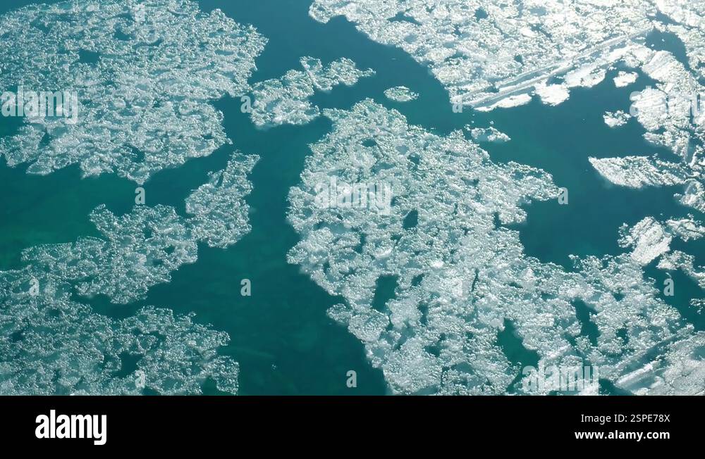 Bird's-eye view on floating of ice and sludge on Altai river Katun in ...
