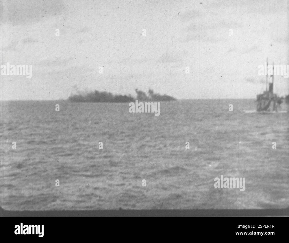 EUROPE: 1910s: ship fires on submarine in water. Ship hit by submarine ...
