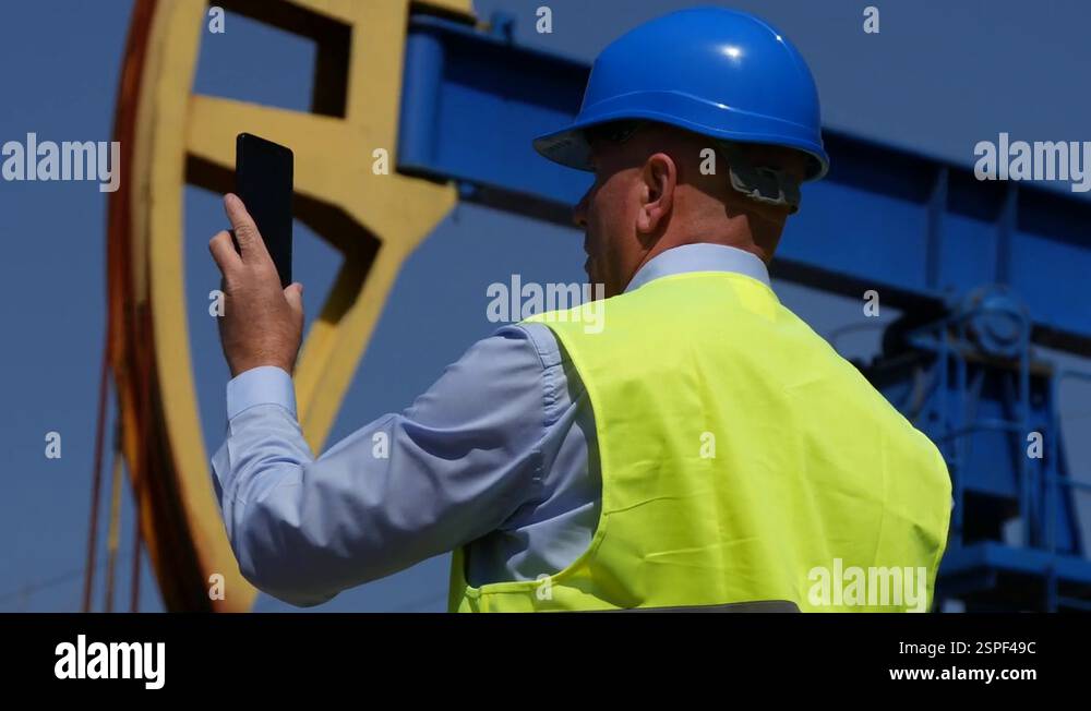 Technical Manager Oil Pump Inspector Take Photos and Video Images Using ...