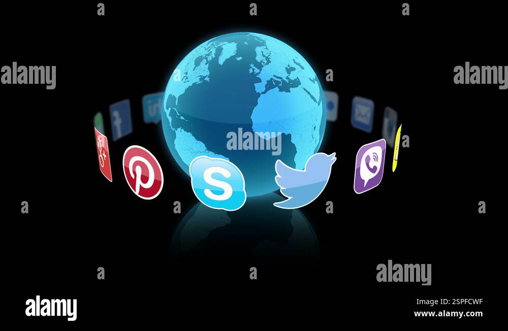 Social Media Icons and Logos Spinning Around a 3D Globe Seamless Loop ...