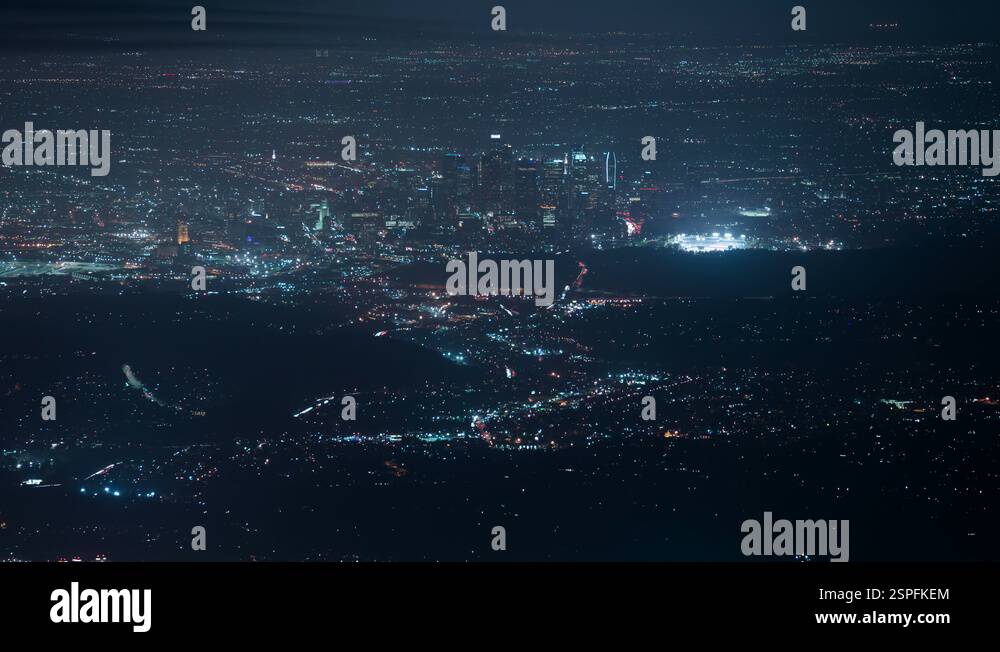 6K Los Angeles Night Cityscape Time Lapse Shot from Mountain Summit ...