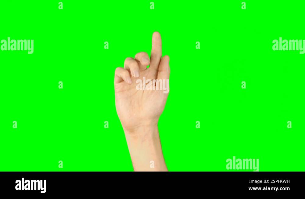 Male hand dial number on virtual giant smartphone. Green background ...