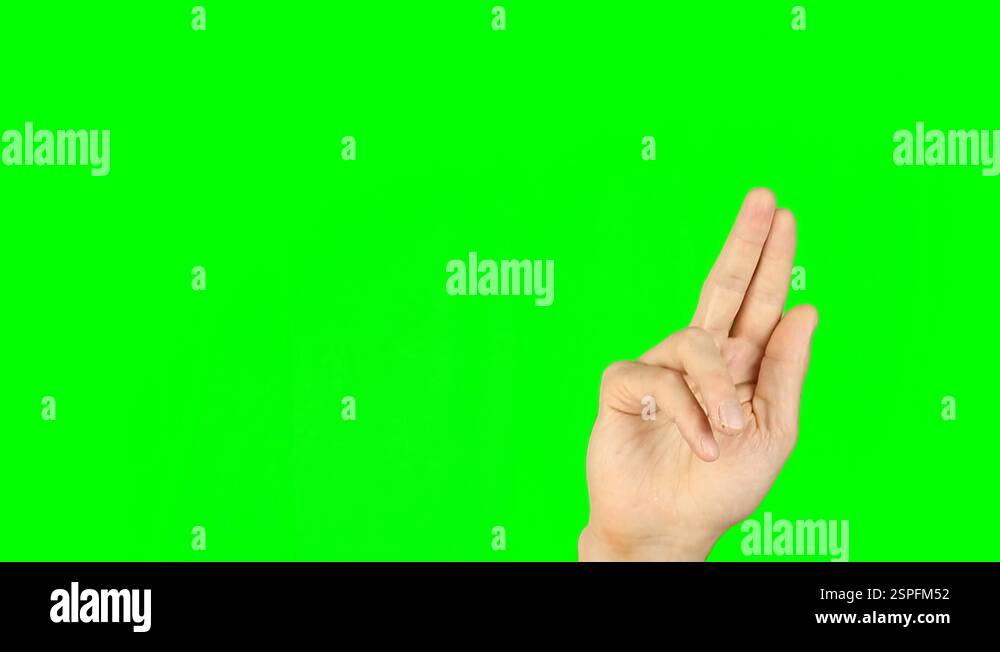 Slide rotate pinch zoom finger gestures. Front view hand on green ...