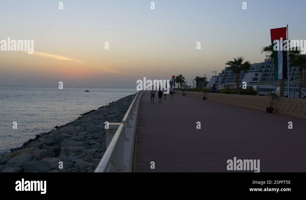 dubai city sunset sky jumeirah palm famous promenade panorama 4k uae ...