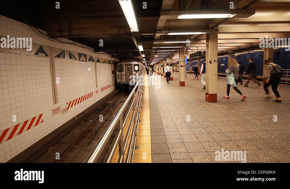 New York City subway train arriving metro Station Manhattan Stock Video ...
