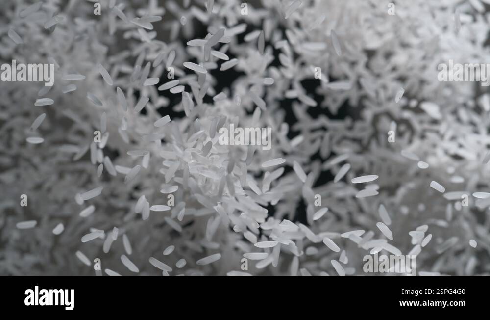 Rice flies after being exploded against black background. Slow Motion ...