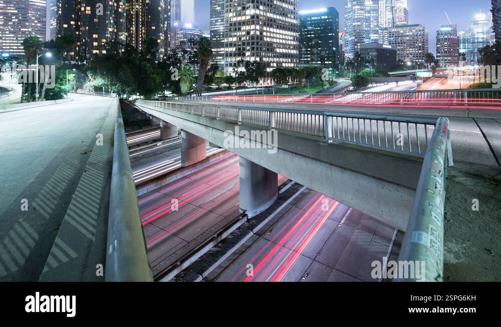 6K Los Angeles Downtown Traffic on Freeway Bridges Time Lapse Stock ...