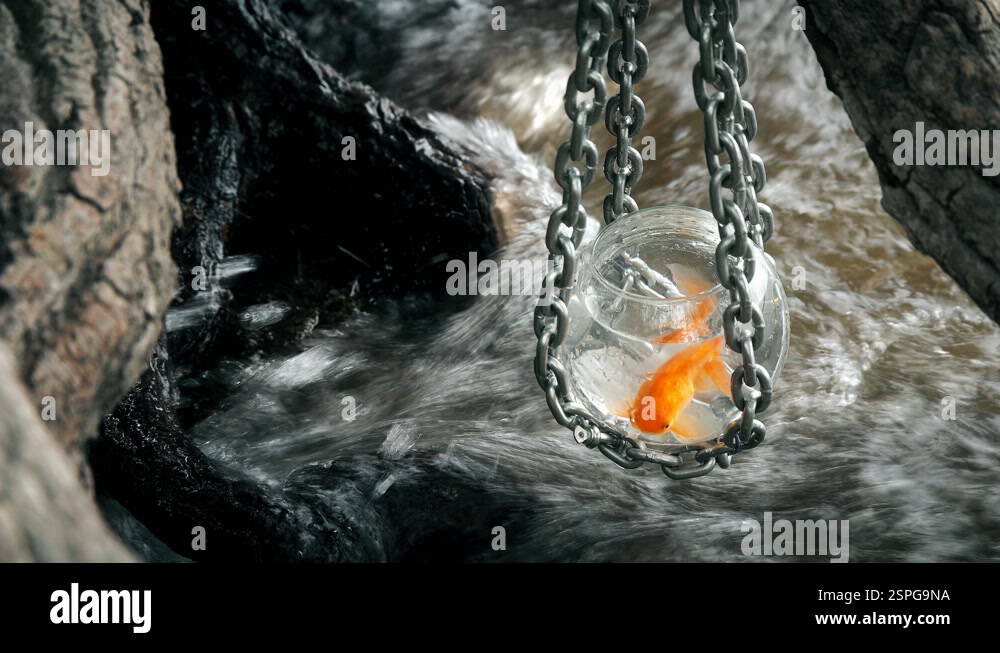 goldfish on the chains in the aquarium on the Riverwalk Stock Video ...