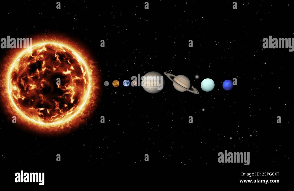 Solar System with Stars Zooming In Slow with Fiery Sun, 4K Stock Video ...