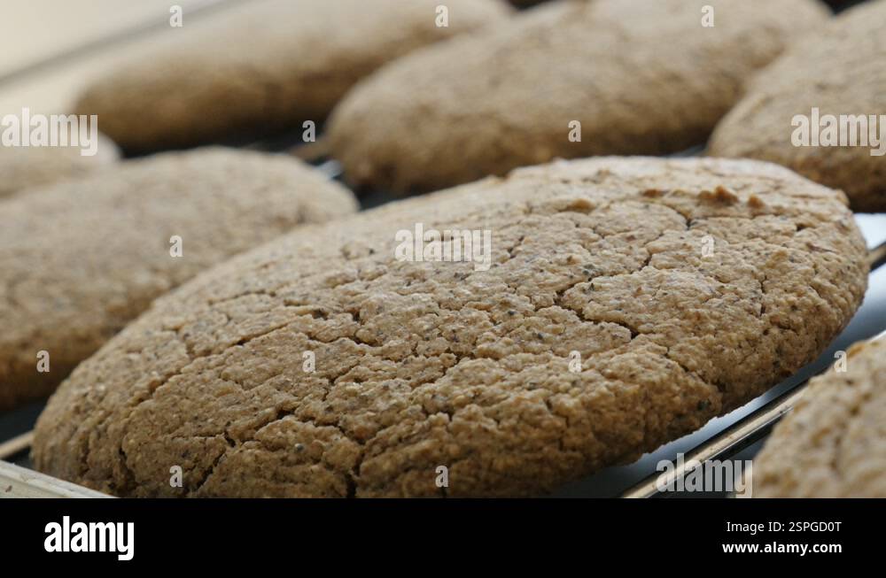 Tasty cracked cookie surface slow pan Stock Video Footage - Alamy