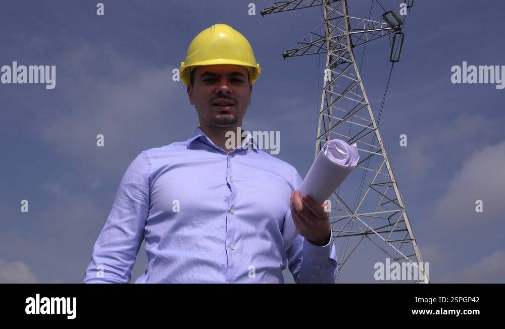 Camera interview electric workman electrician person talk gesturing ...