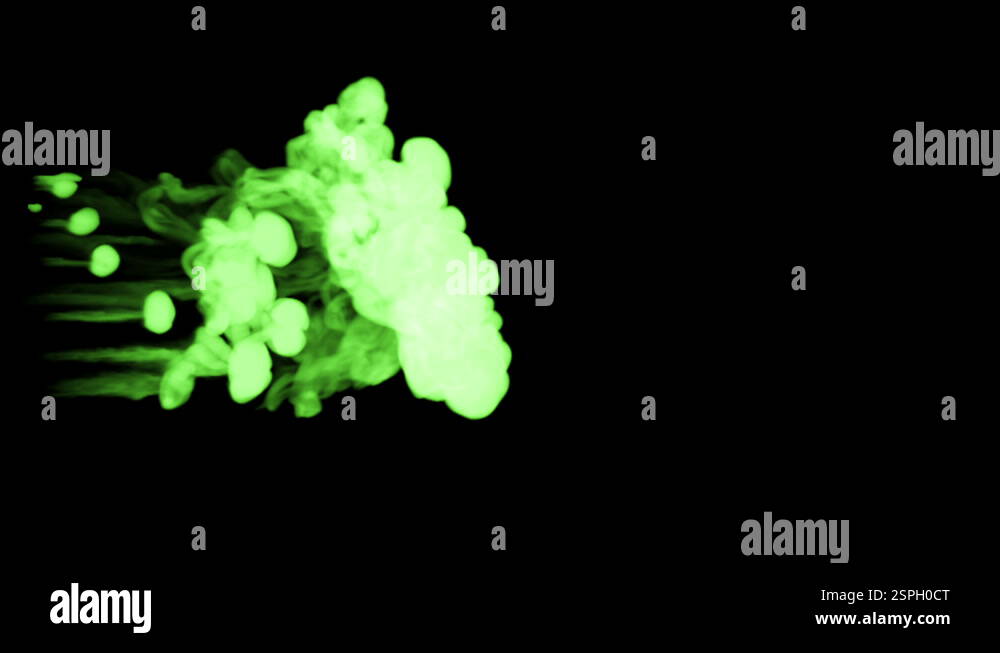 Fluorescent bright green tint open in water , many drops ink . This is ...